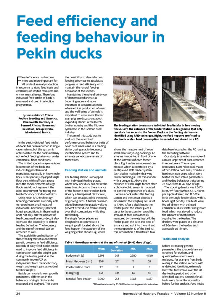 Feed efficiency and feeding behaviour in Pekin ducks - Orvia